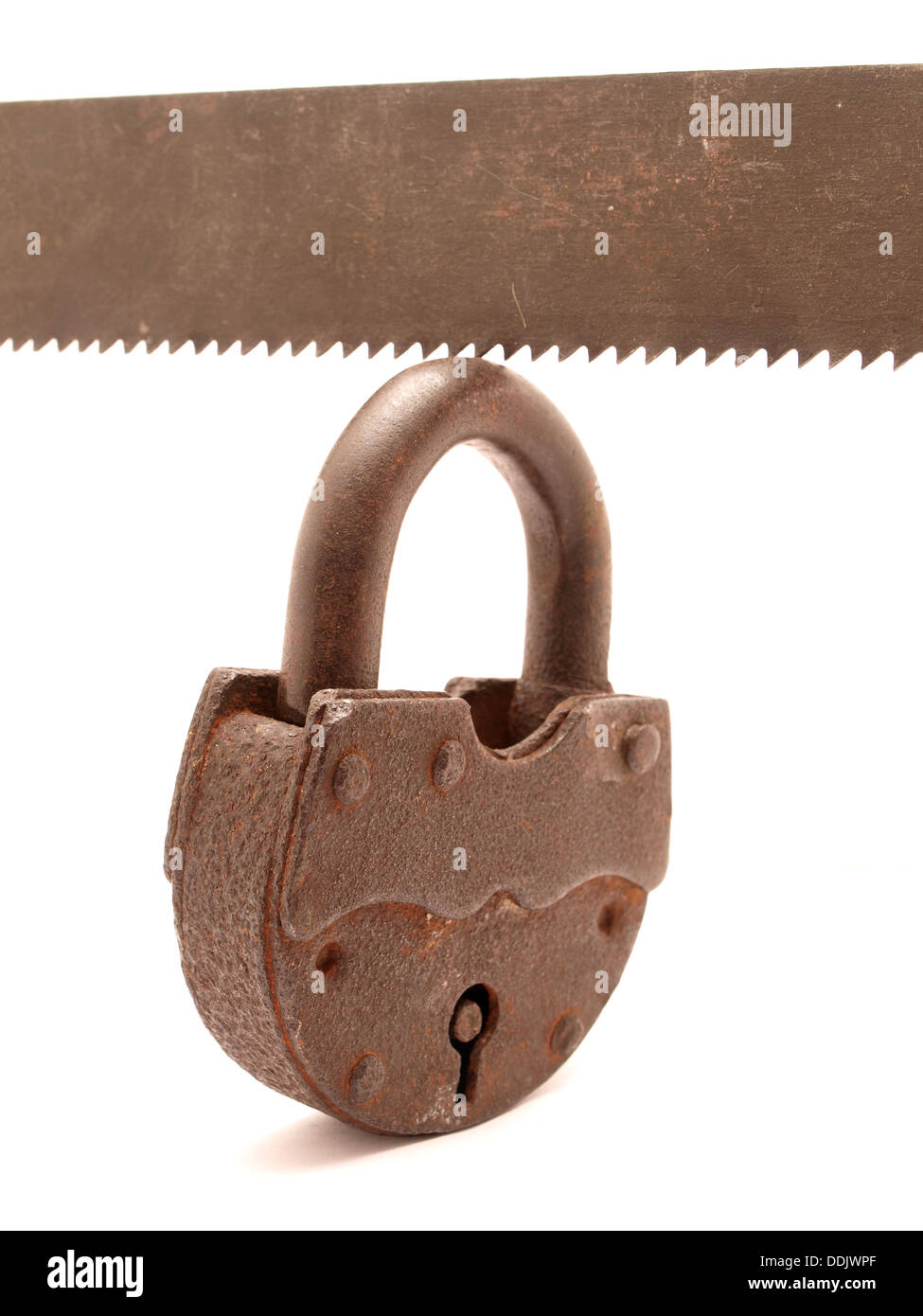 The lock and saw on a white background Stock Photo - Alamy