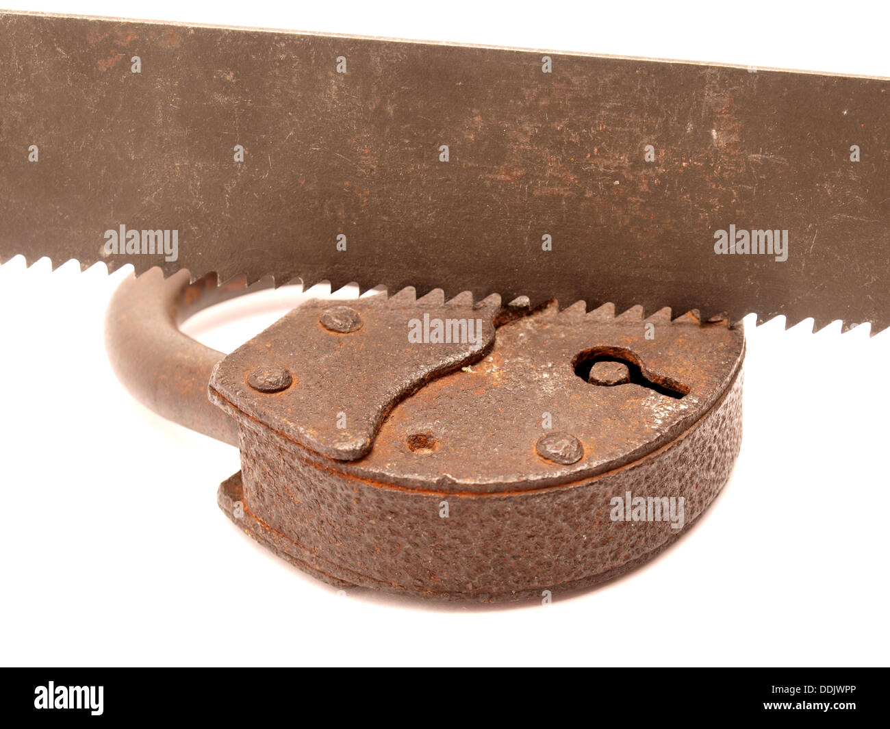 The lock and saw on a white background Stock Photo - Alamy