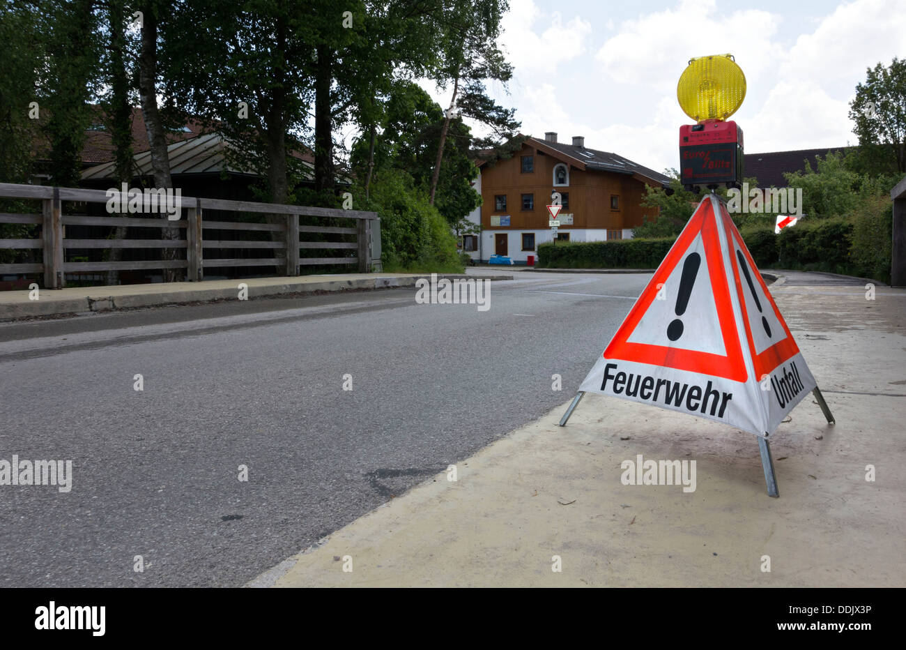 German Roadside oil fire warning sign, Truchtlaching Chiemgau, Upper ...