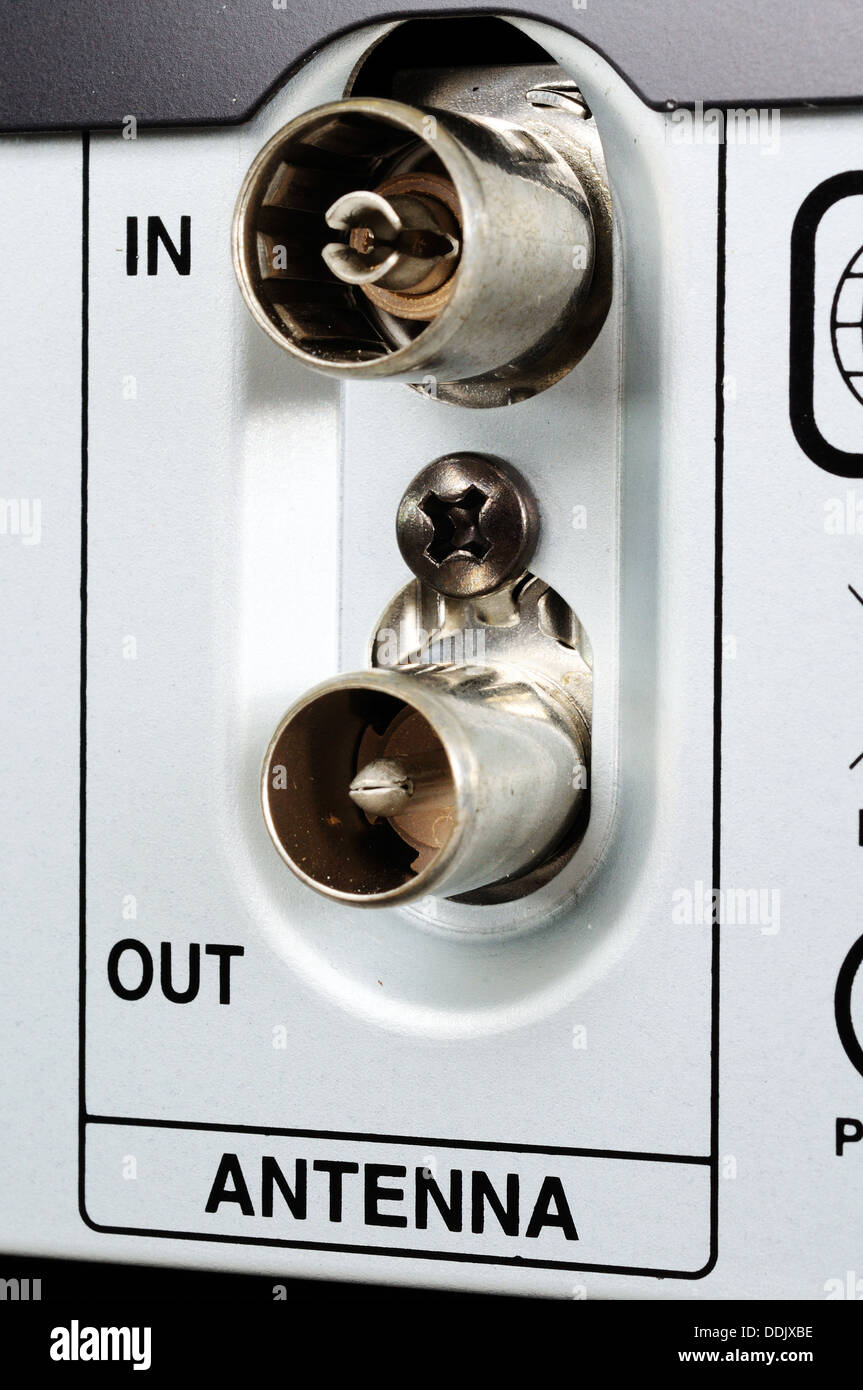 RF (Aerial), input and output sockets on HDD/AV appliance, England, UK ...
