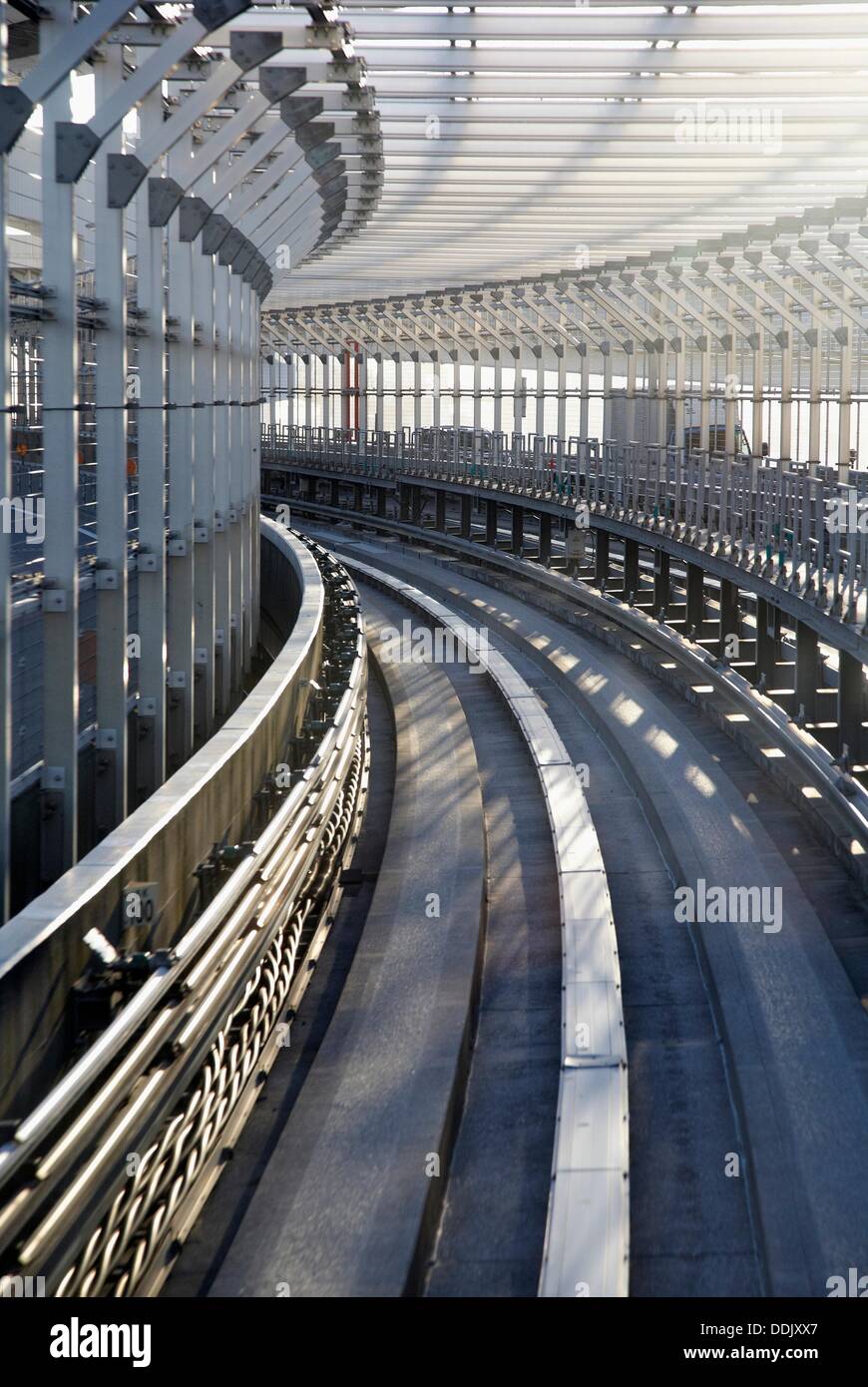 Rainbow bridge, Yurikamome line, Monorail train, Tokyo, Japan Stock ...