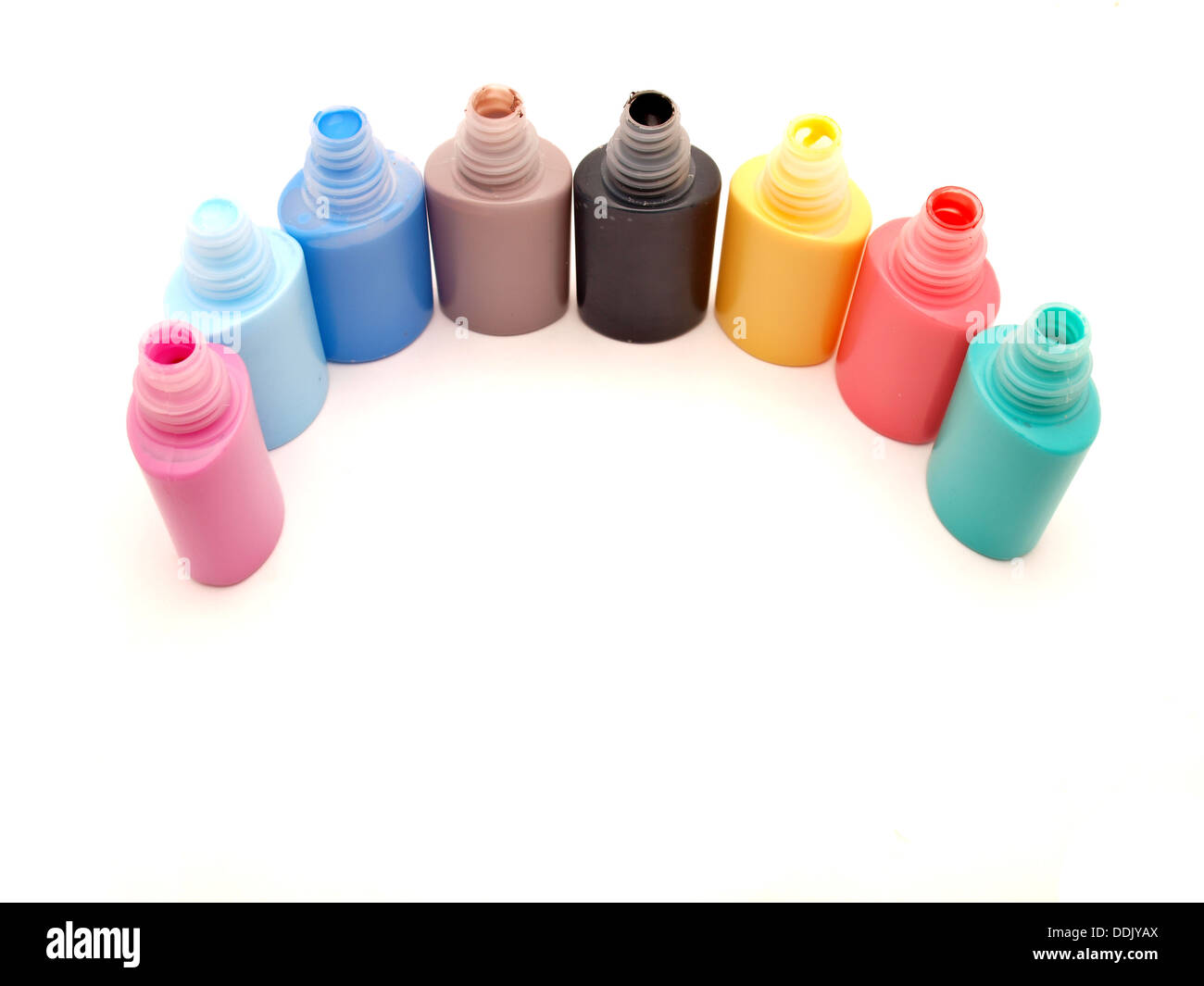 Color tubes with a paint on a white background Stock Photo - Alamy