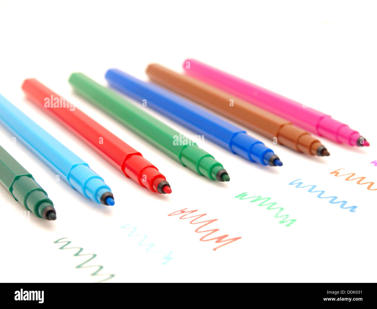 Color felt-tip pens on a white background Stock Photo - Alamy