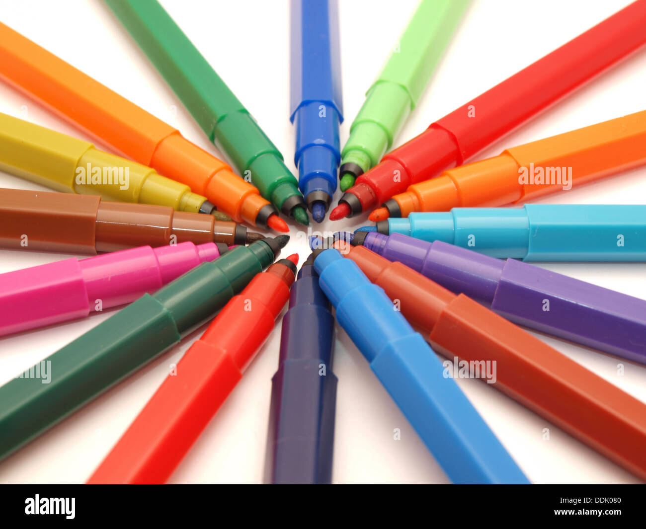 Color felt-tip pens on a white background Stock Photo - Alamy