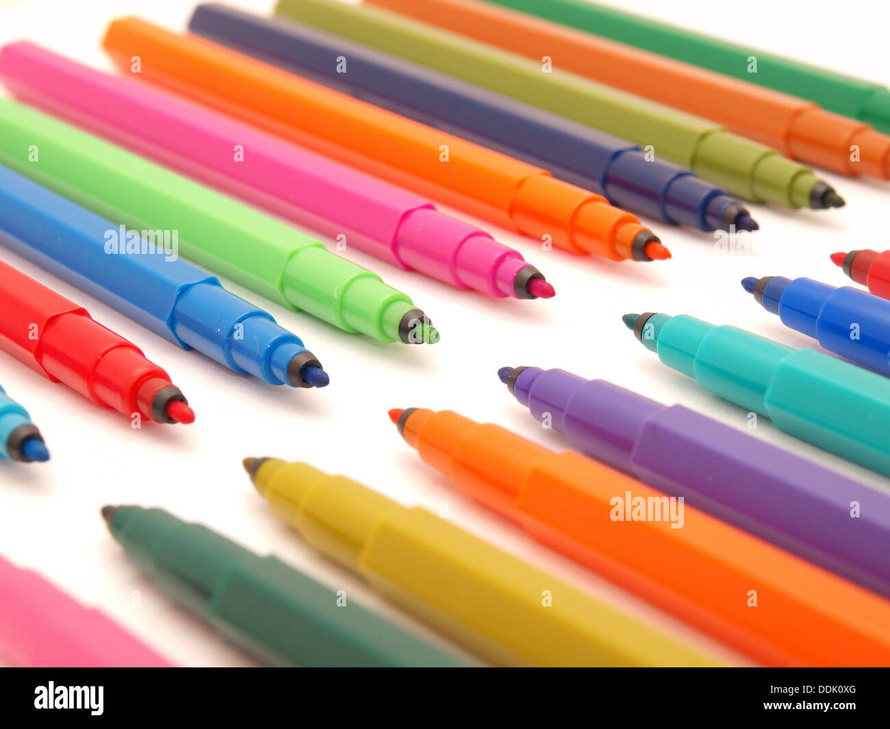 Color felt-tip pens on a white background Stock Photo - Alamy