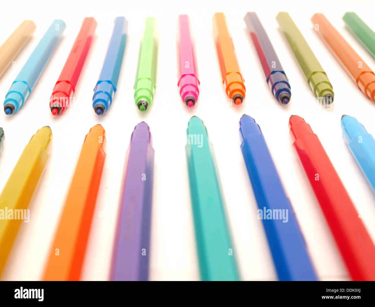Color felt-tip pens on a white background Stock Photo - Alamy