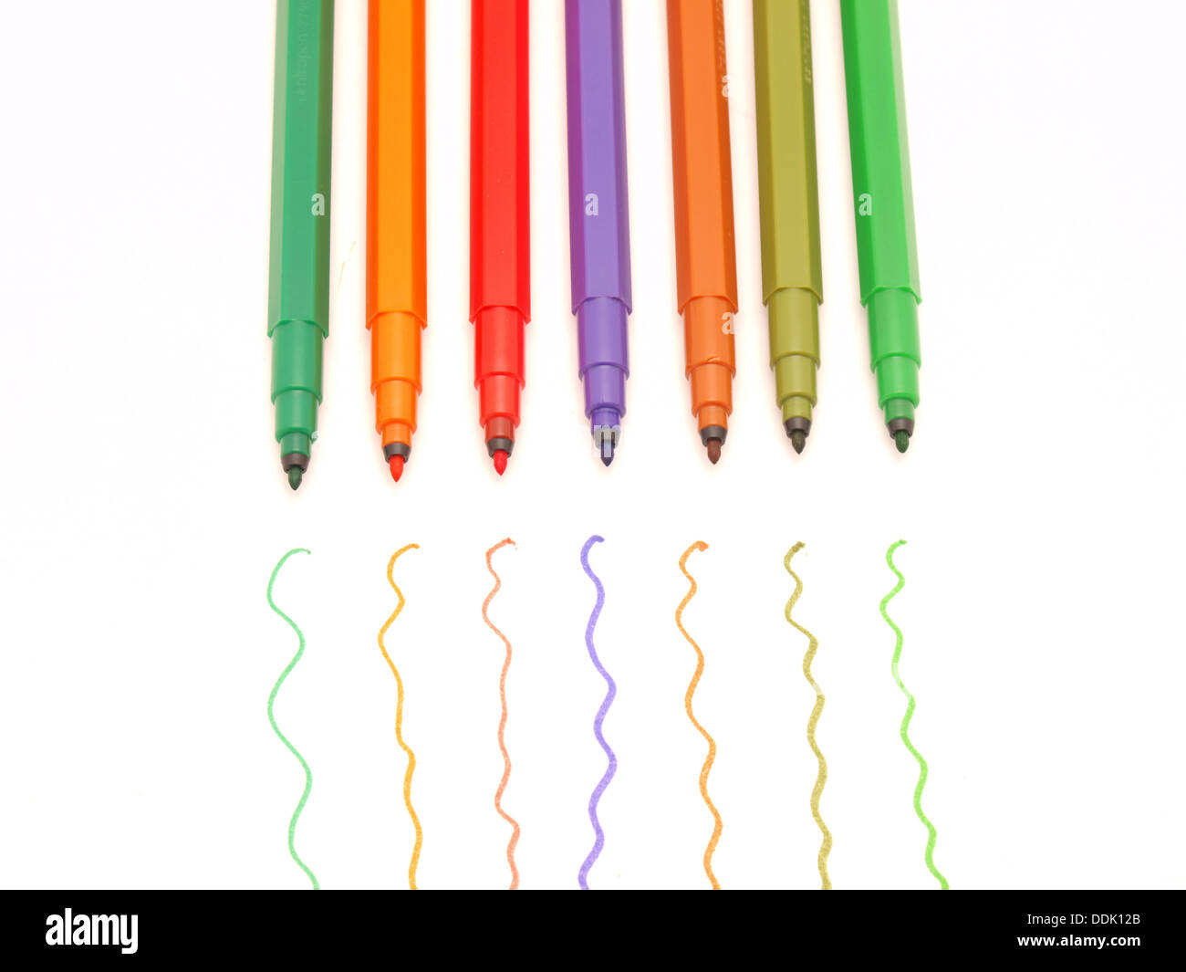Color felt-tip pens on a white background Stock Photo - Alamy