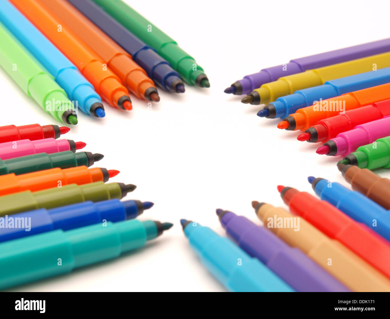 Color felt-tip pens on a white background Stock Photo - Alamy