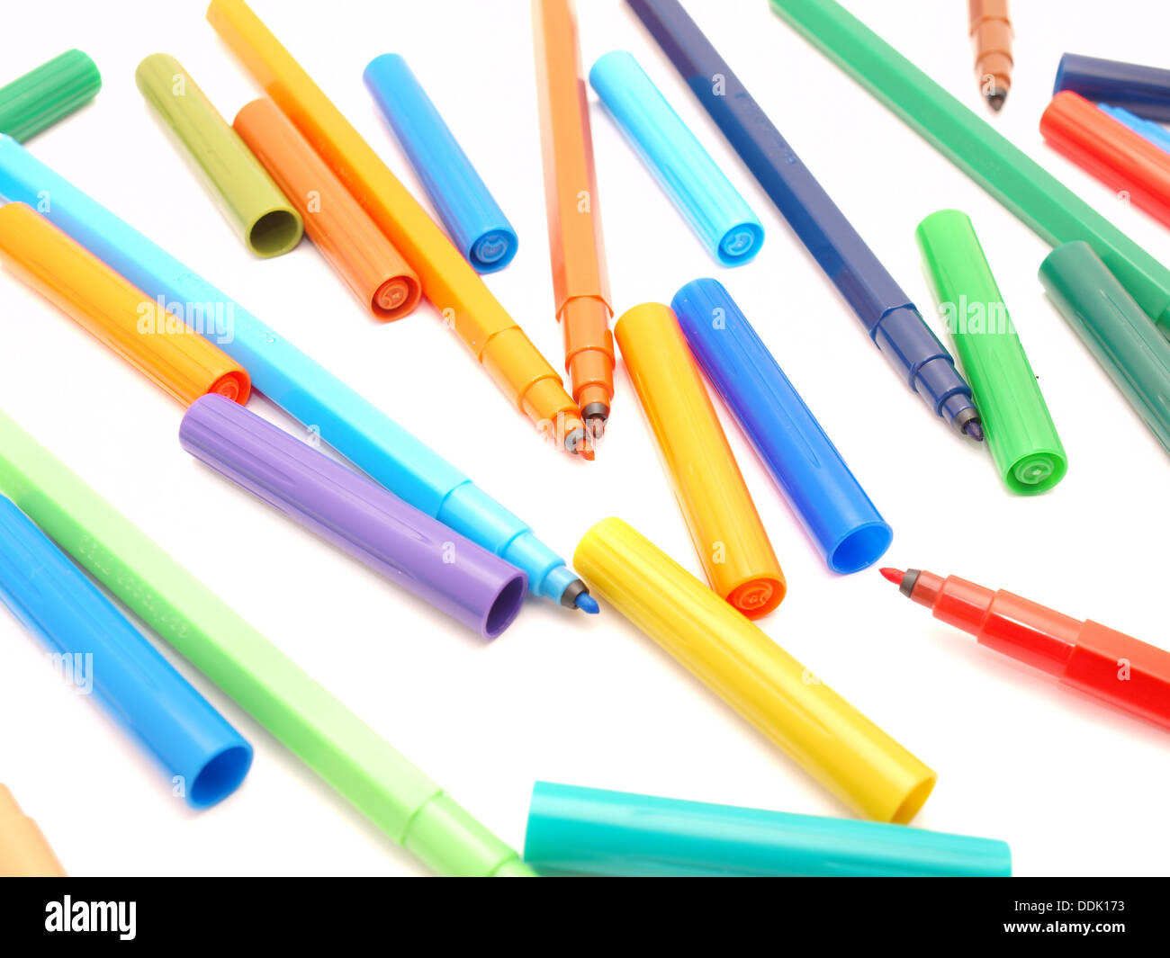 Color felt-tip pens on a white background Stock Photo - Alamy