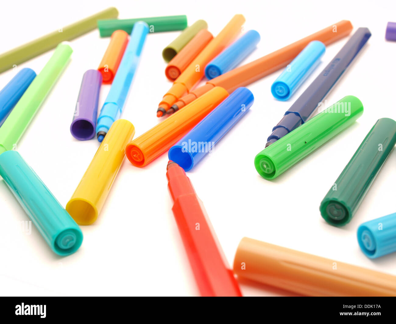 Color felt-tip pens on a white background Stock Photo - Alamy