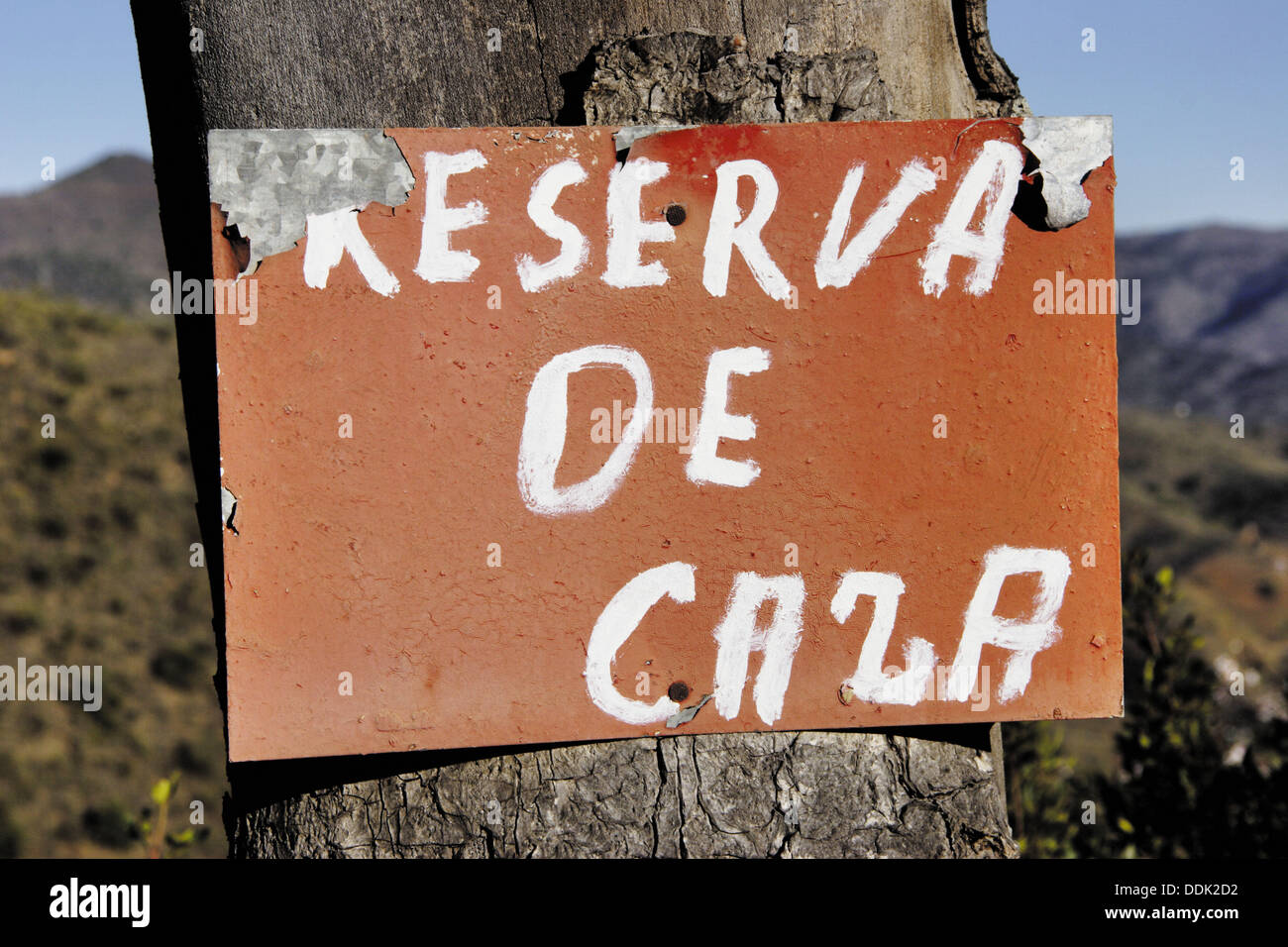 Game reserve sign, Spain Stock Photo - Alamy