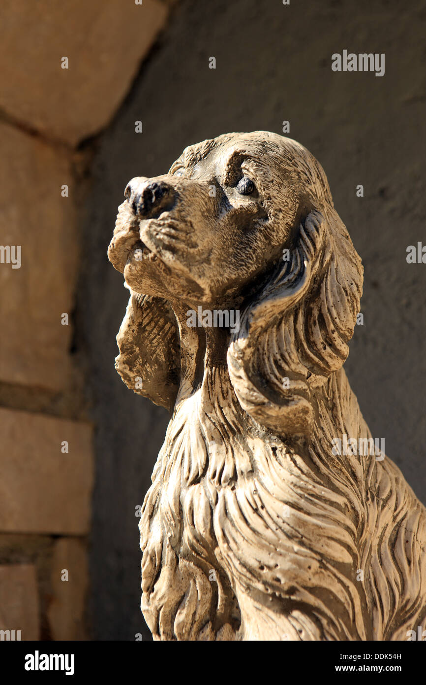 Replica dog in an alcove near the Durrell family home in Kalami, Corfu ...