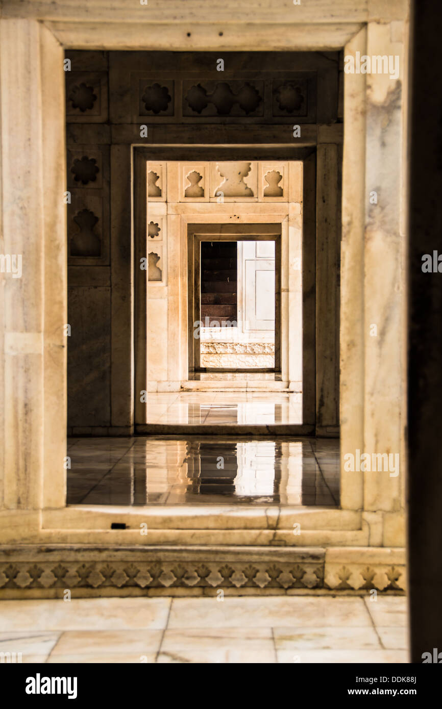 Inside the Red Fort in Agra, India. Looking though multiple doors ...
