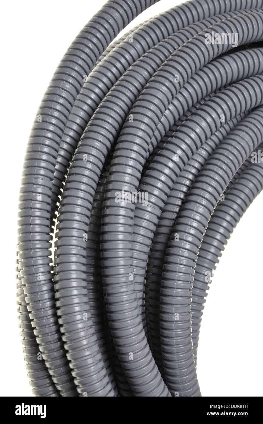 Gray plastic corrugated pipe isolated on white background Stock Photo ...