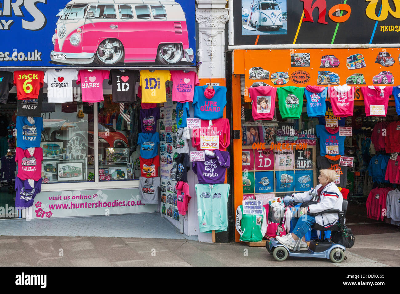 England, Cornwall, Newquay, Colourful Shops in Town Centre Stock Photo ...