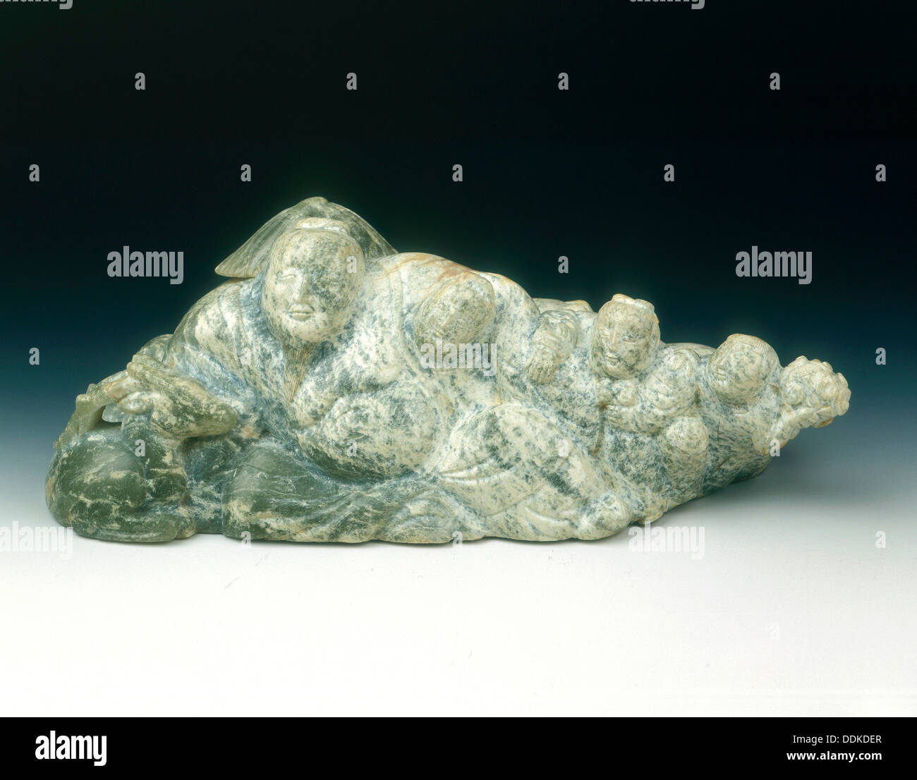 Jade group of sage, wine pot, deer and children, Yuan-early Ming ...