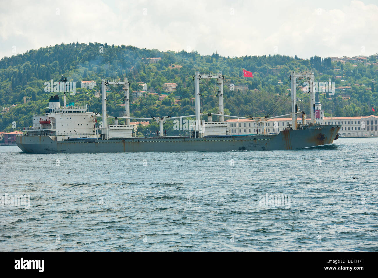Large cargo ship traveling on bosphorus river in istanbul turkey with ...