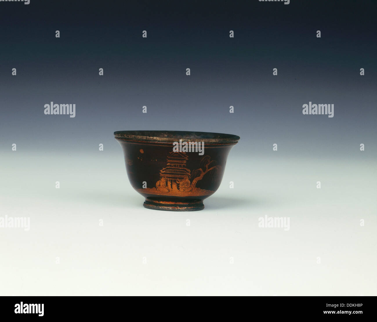 Black lacquer cup with landscape scene, Qing dynasty, China, 18th ...