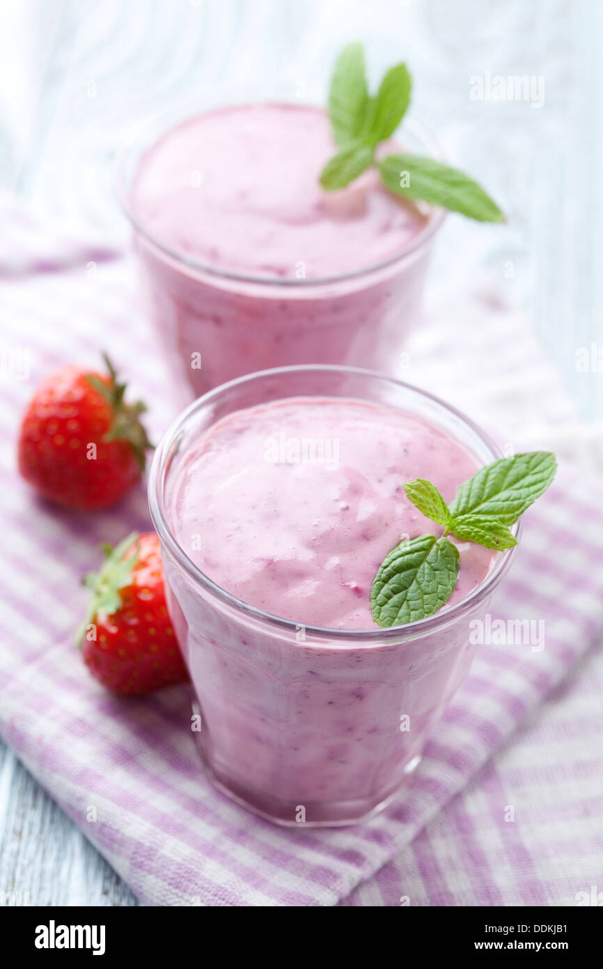 strawberry yogurt, shake or smoothie Stock Photo - Alamy