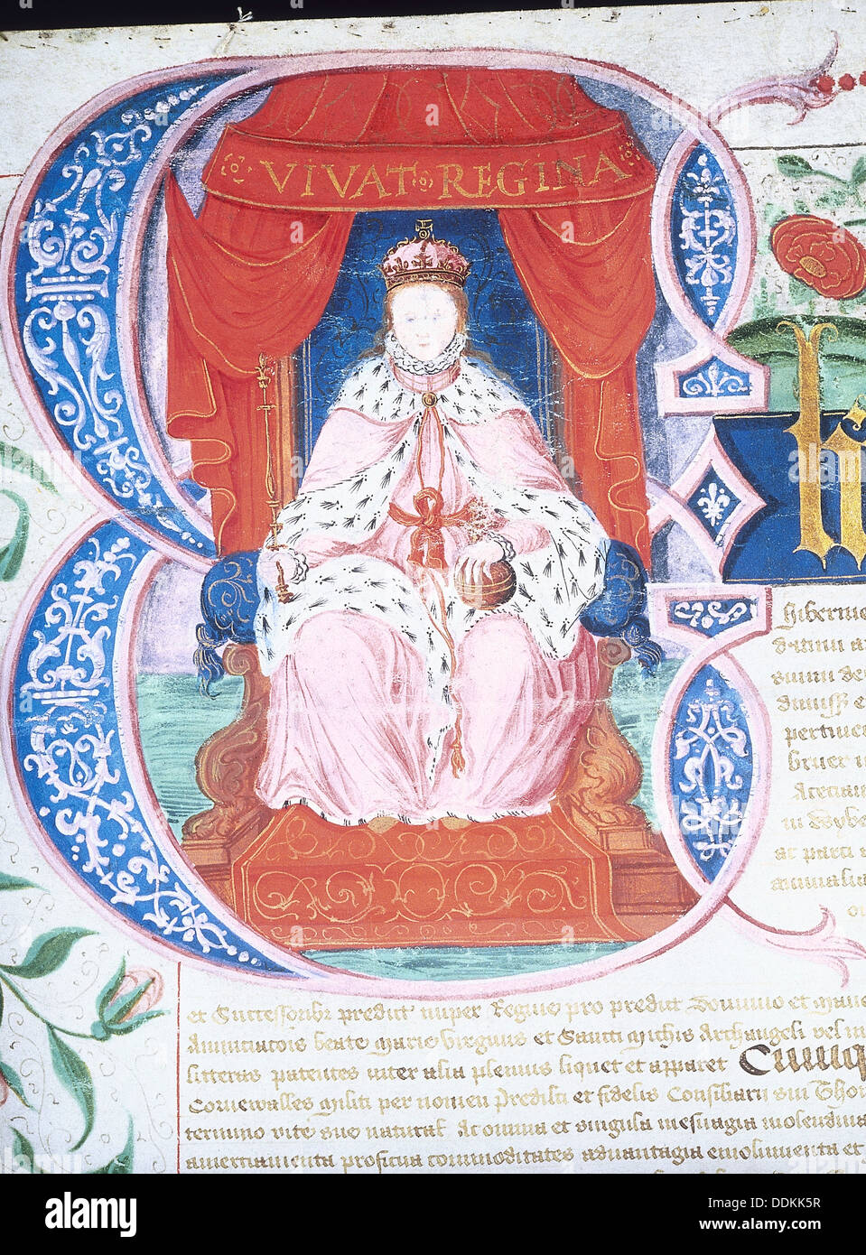 Decorated initial letter from a manuscript, 1559. Artist: Unknown Stock ...