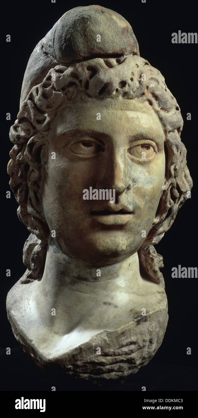 Marble head of Mithras, the Persian god of heavenly light. Artist ...