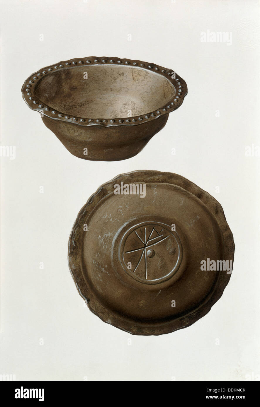 Christian monogram on base of pewter bowl from London. Artist: Unknown ...