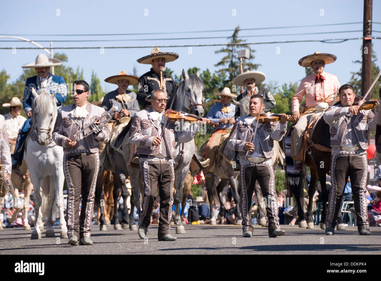 Mexican mariachi band marching down Pearl Street, Ellensburg Rodeo ...