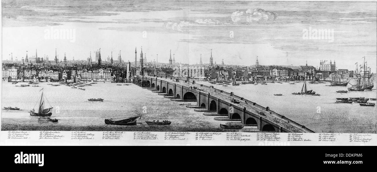 Panorama of London with London Bridge, (late 18th century?). Artist ...