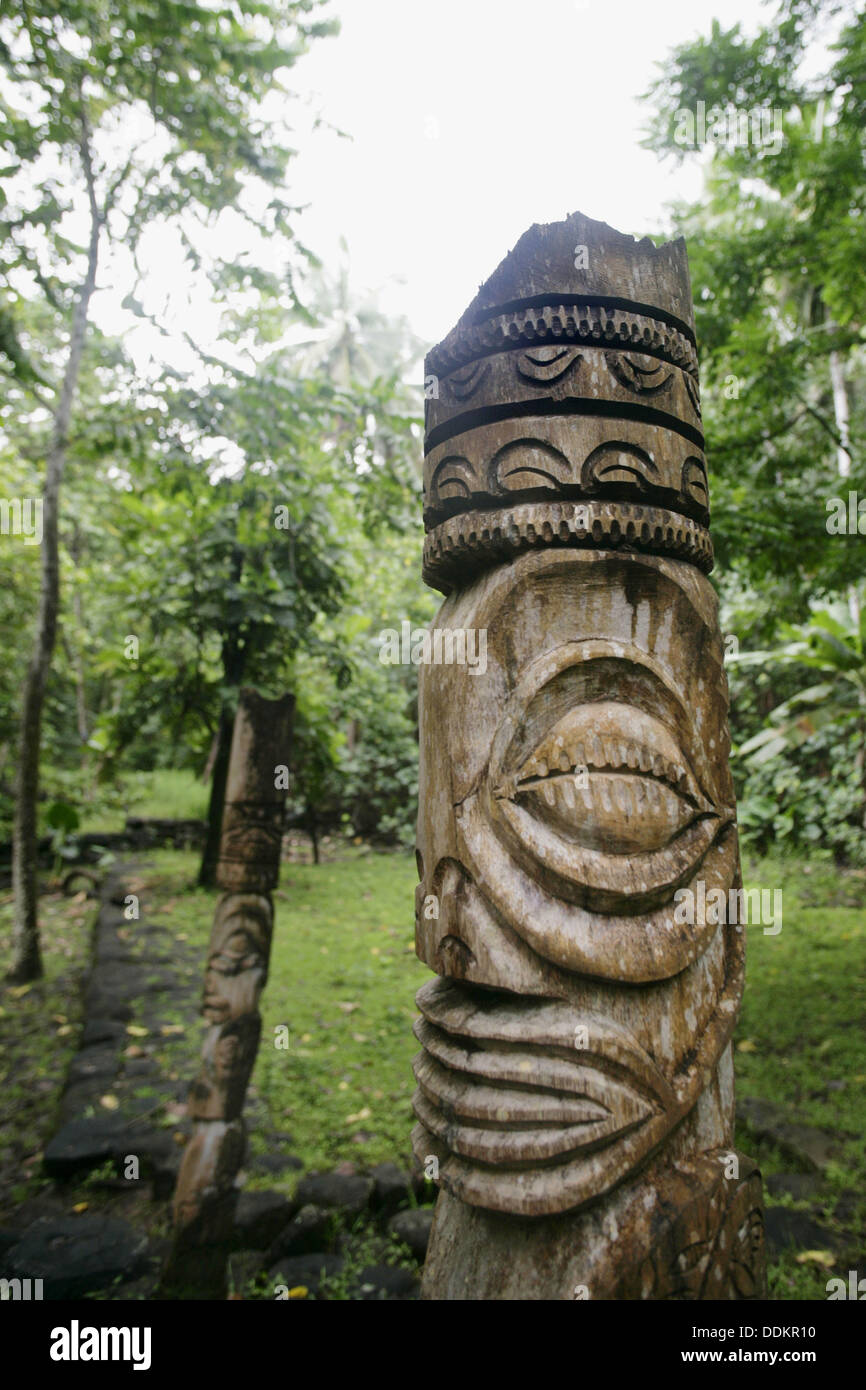 Tikis at Hatiheu, Nuku Hiva island, Marquesas islands, French Polynesia ...