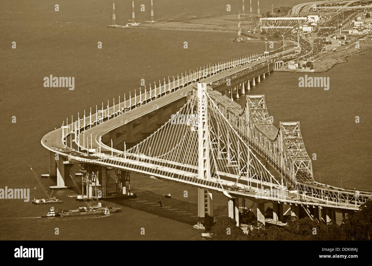 aerial photograph San Francisco Oakland Bay Bridge old and new eastern ...