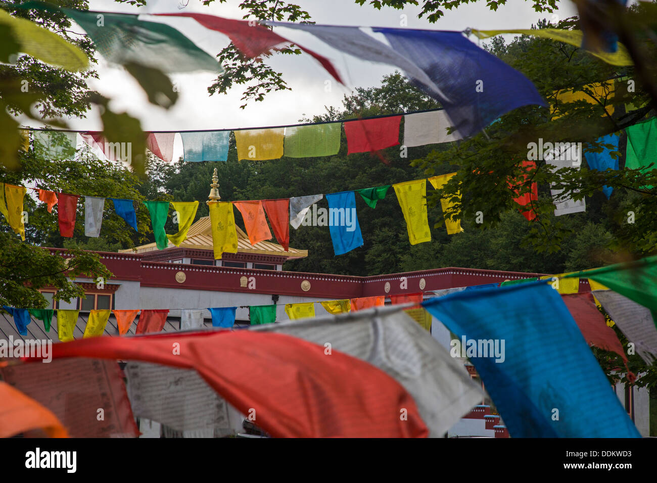 Prayer flags outside the Karma Triyana Dharmachakra, a Tibetan Buddhist ...
