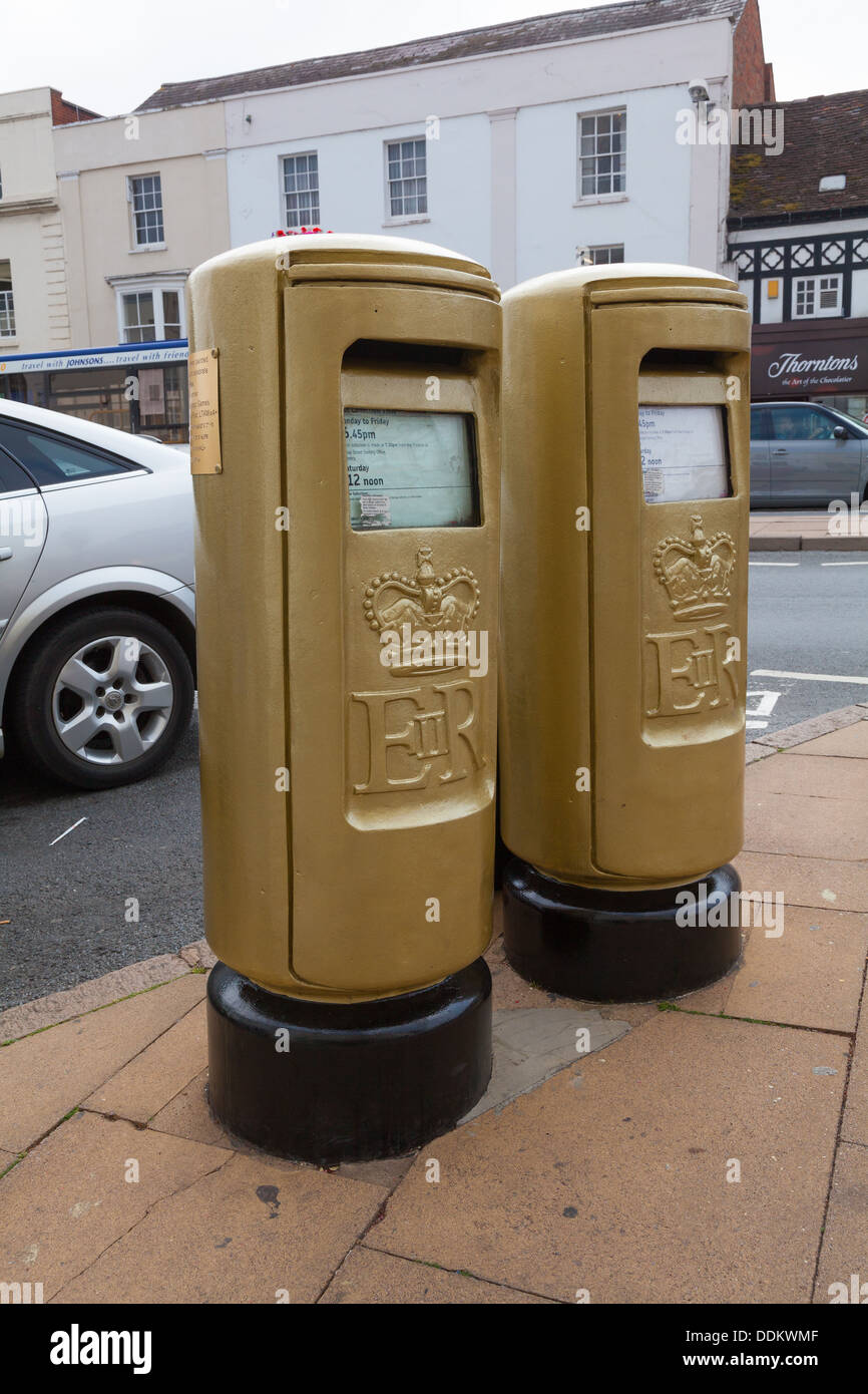 Gold painted post boxes celebrating gold medal winner London Olympics ...