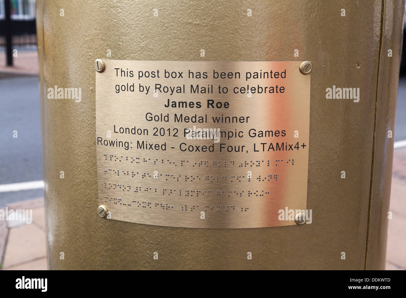 Plaque for James Roe Gold painted post boxes celebrating gold medal ...