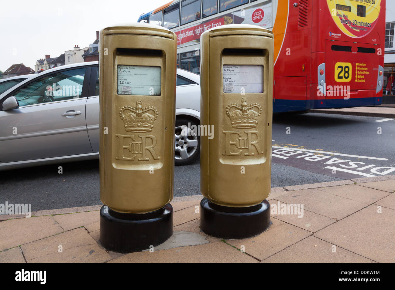 Gold painted post boxes celebrating gold medal winner London Olympics ...