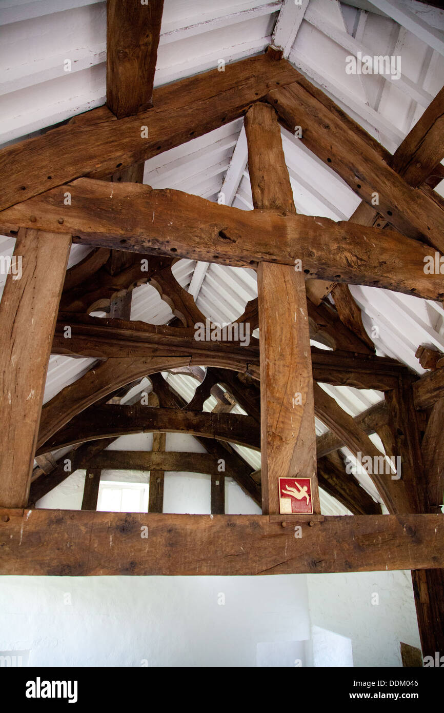 Interior photo of original roof trusses / beams of Penarth Fawr ...