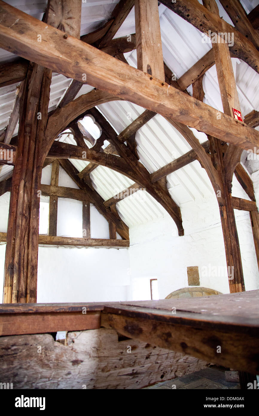 Interior photo of original roof trusses / beams of Penarth Fawr ...