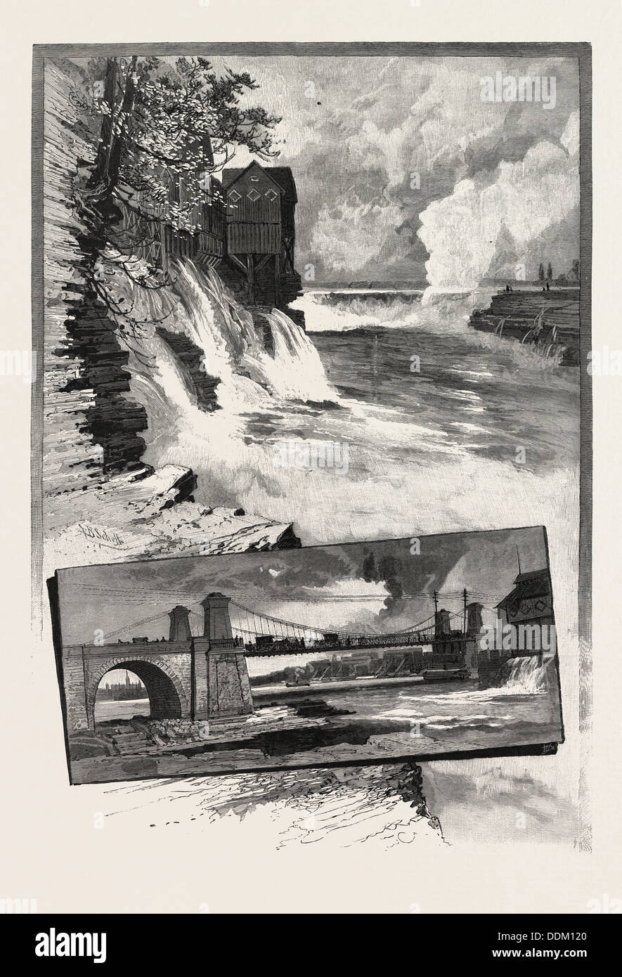 OTTAWA, CHAUDIERE FALLS, AND SUSPENSION BRIDGE, CANADA, NINETEENTH ...