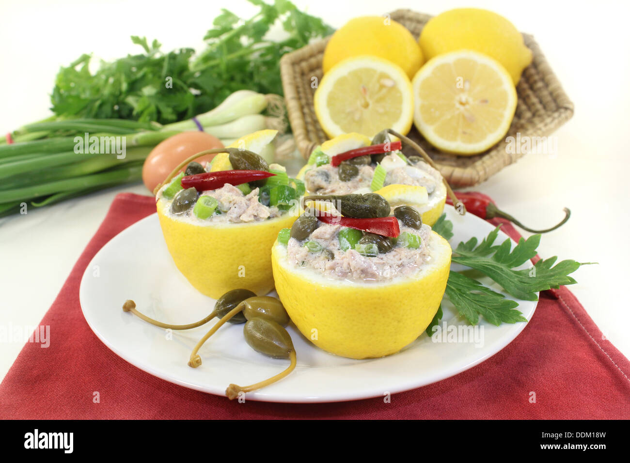 stuffed lemons with tuna cream and capers Stock Photo - Alamy
