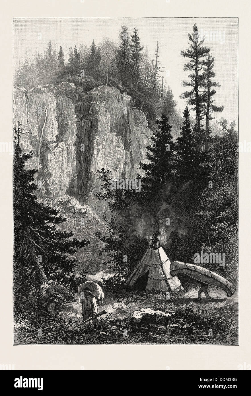 THE UPPER LAKES, CAMPING GROUND AT THE PORTAGE, CANADA, NINETEENTH ...