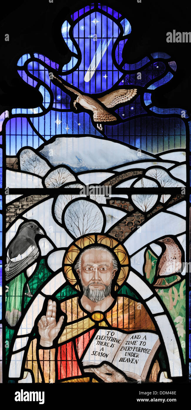 St Peter depicted in stained glass, millennium window, Stainforth ...