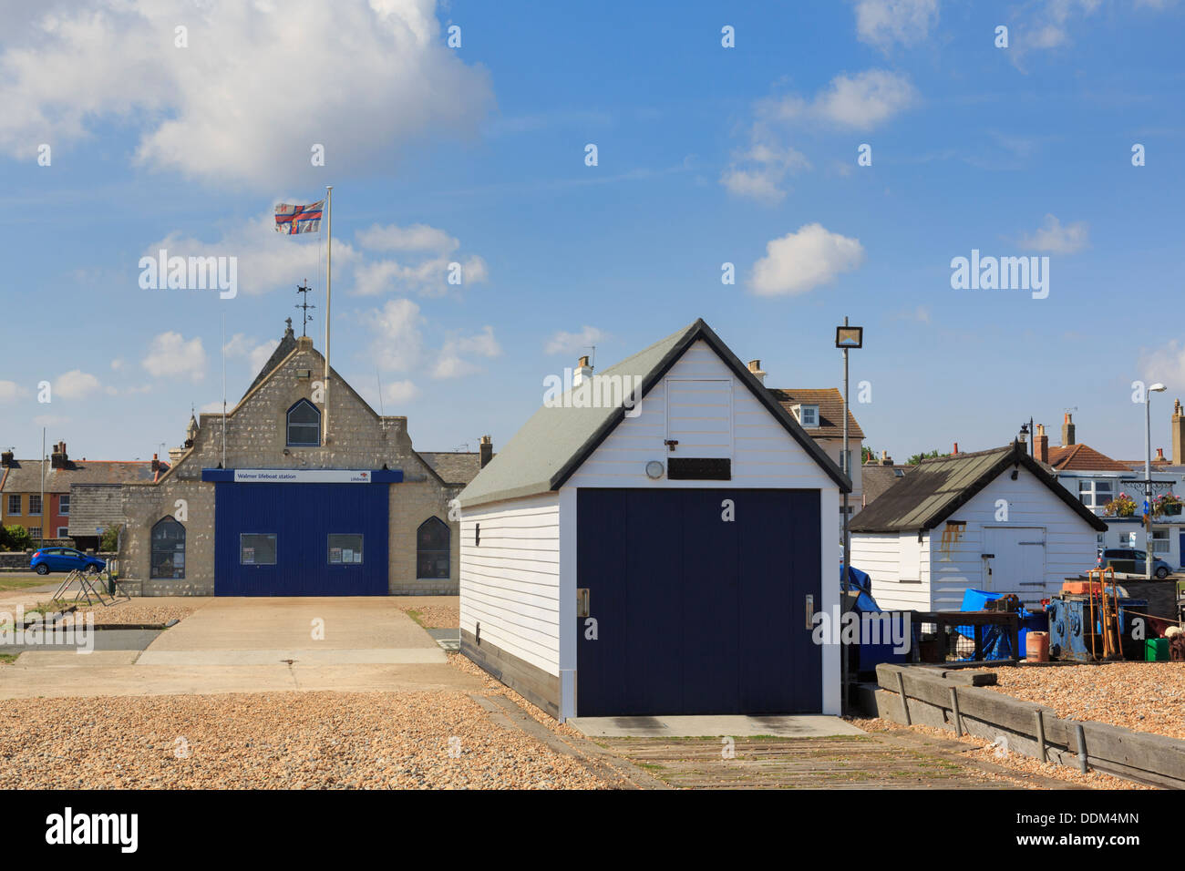 Walmer RNLI Lifeboat station on the seafront in Deal, Kent, England, UK ...