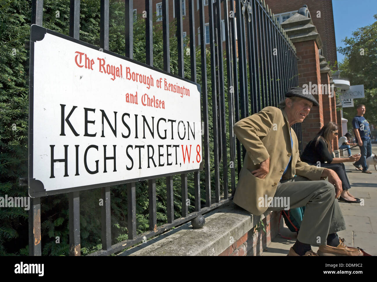 street name sign for kensington high street, london, england, with ...