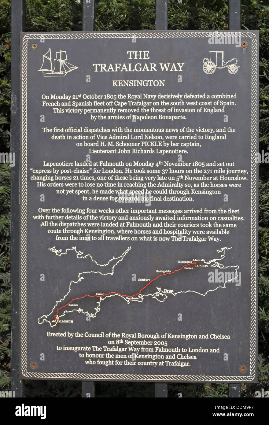 plaque marking a point on the trafalgar way, the route used to carry ...