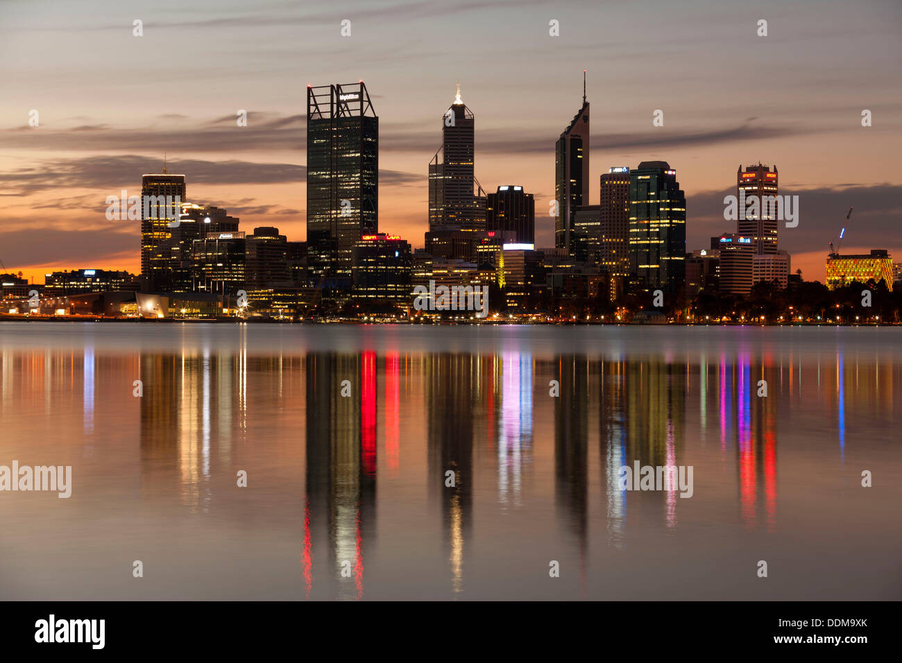 Perth City Skyline and Swan River by night, Western Australia Stock ...