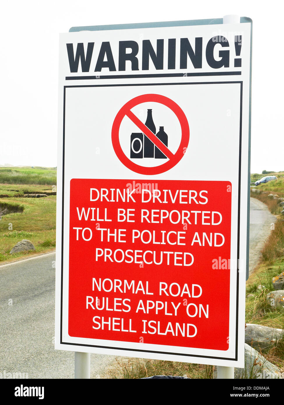 Drink drivers warning sign on Shell Island UK Stock Photo - Alamy