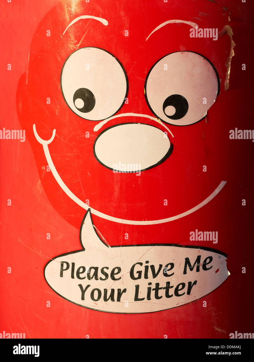 Smiley on bin asking for your litter UK Stock Photo - Alamy