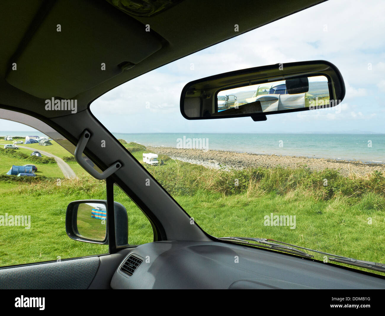 Sea view on campsite as seen through car windscreen UK Stock Photo - Alamy