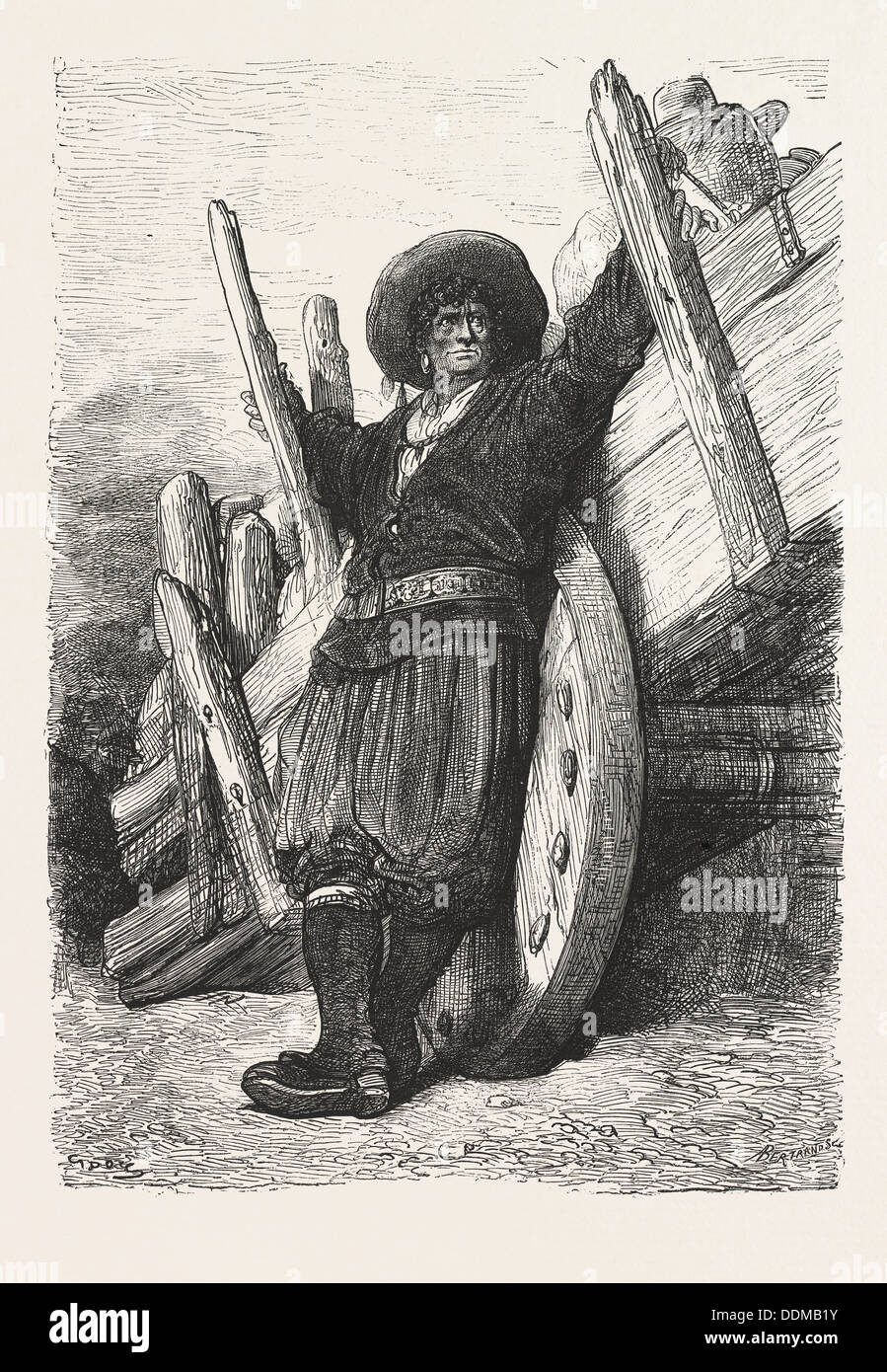 A SPANISH CHESTNUT MERCHANT AND NATIVE CART, SPAIN, ENGRAVING 1876 ...