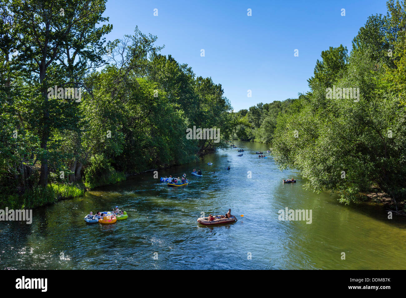 People floating down the Boise River on a hot summer day, seen from the ...