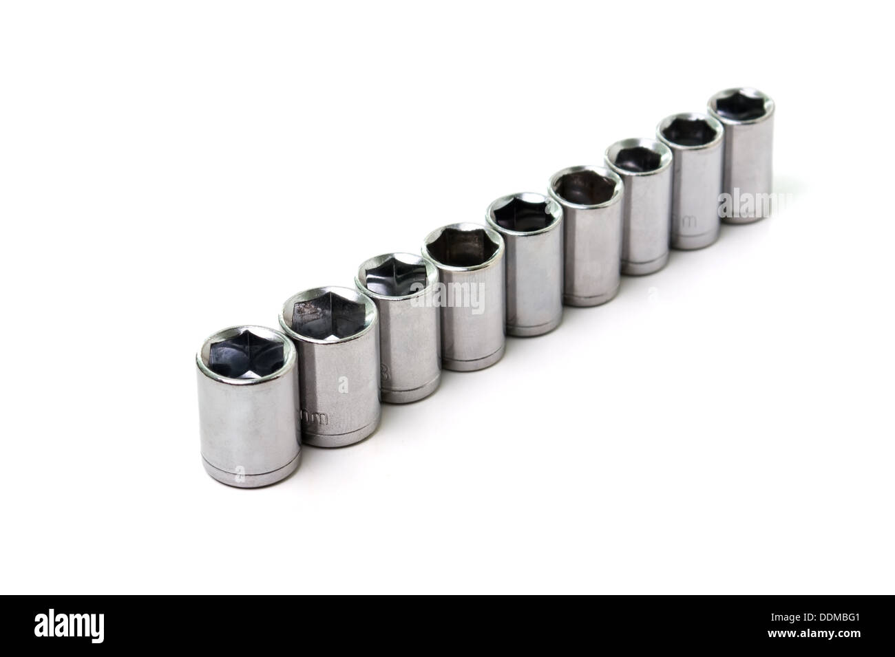 Metal wrench sockets close up isolated on a white background Stock ...